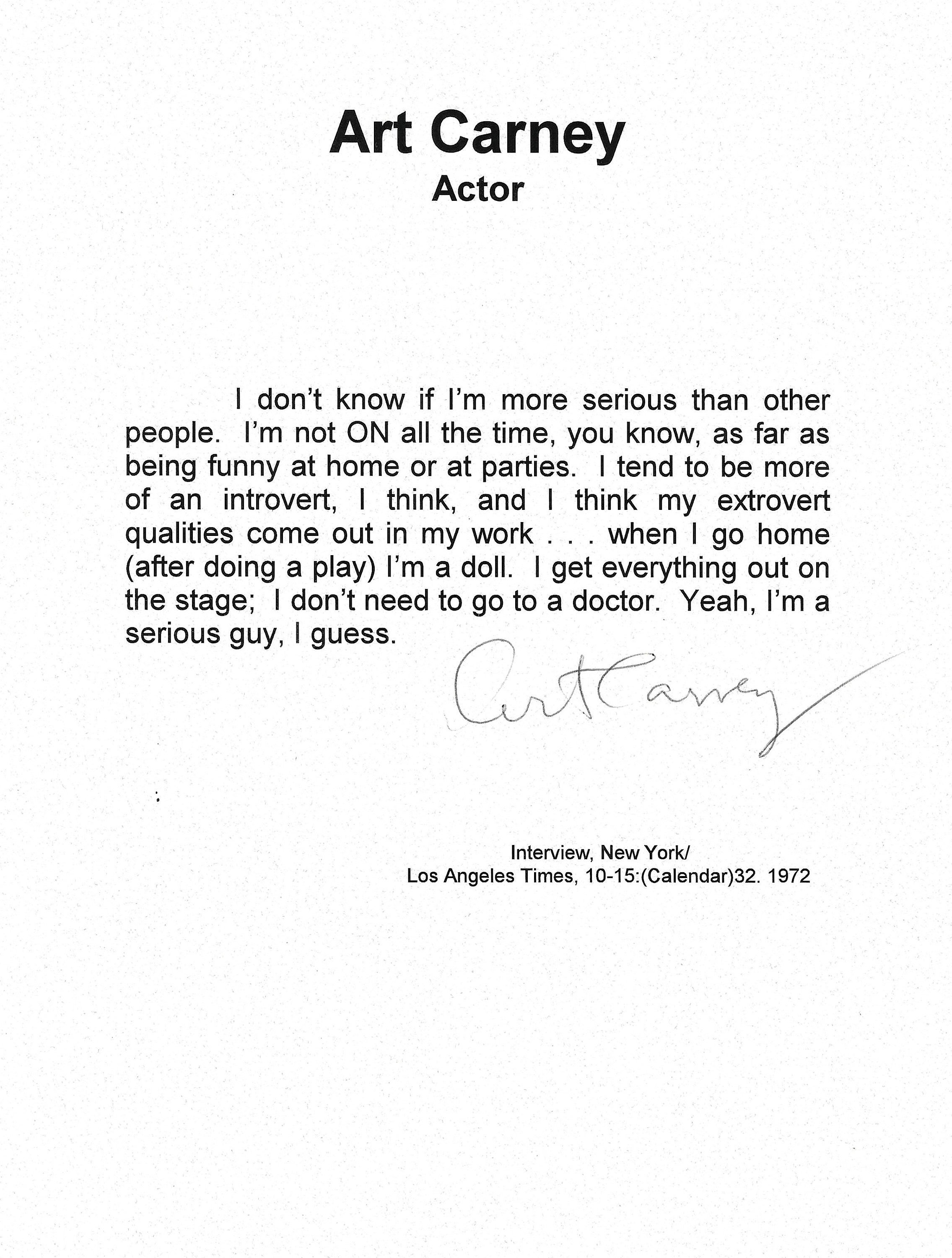 Art Carney the Honeymooners Signed 8.5x11 Interview Quote - Etsy