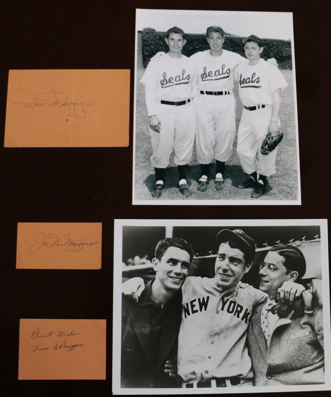 Dimaggio Brothers, Joe, Dom and Vince, Signed Cards by All Three PLUS 2 ...