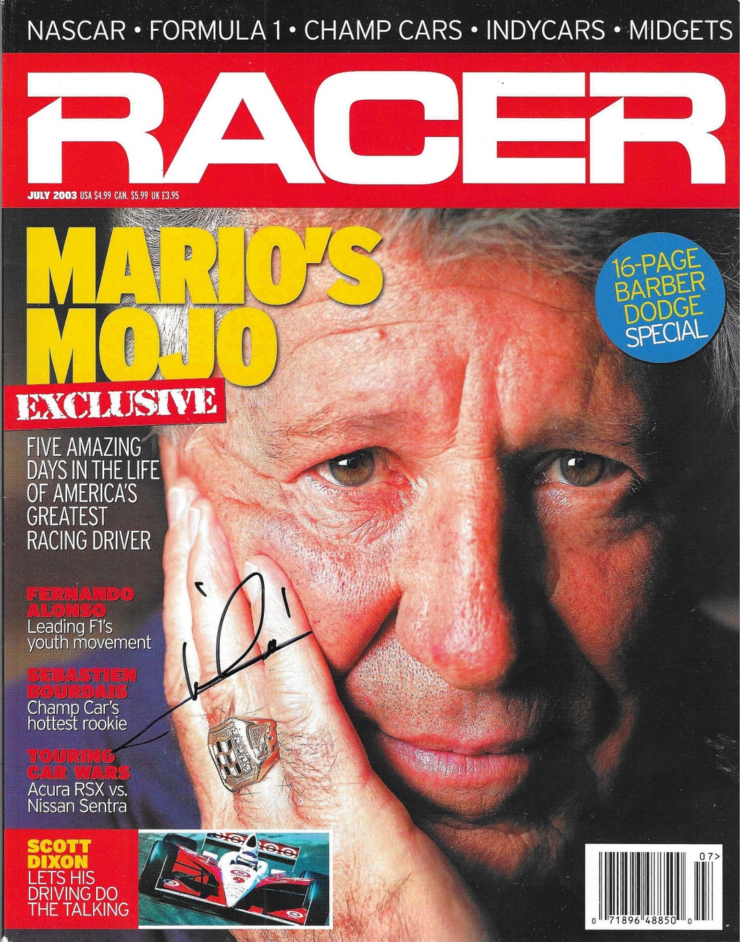 Mario Andretti, Hall of Fame, Signed Complete Racer Magazine, July 2003 ...