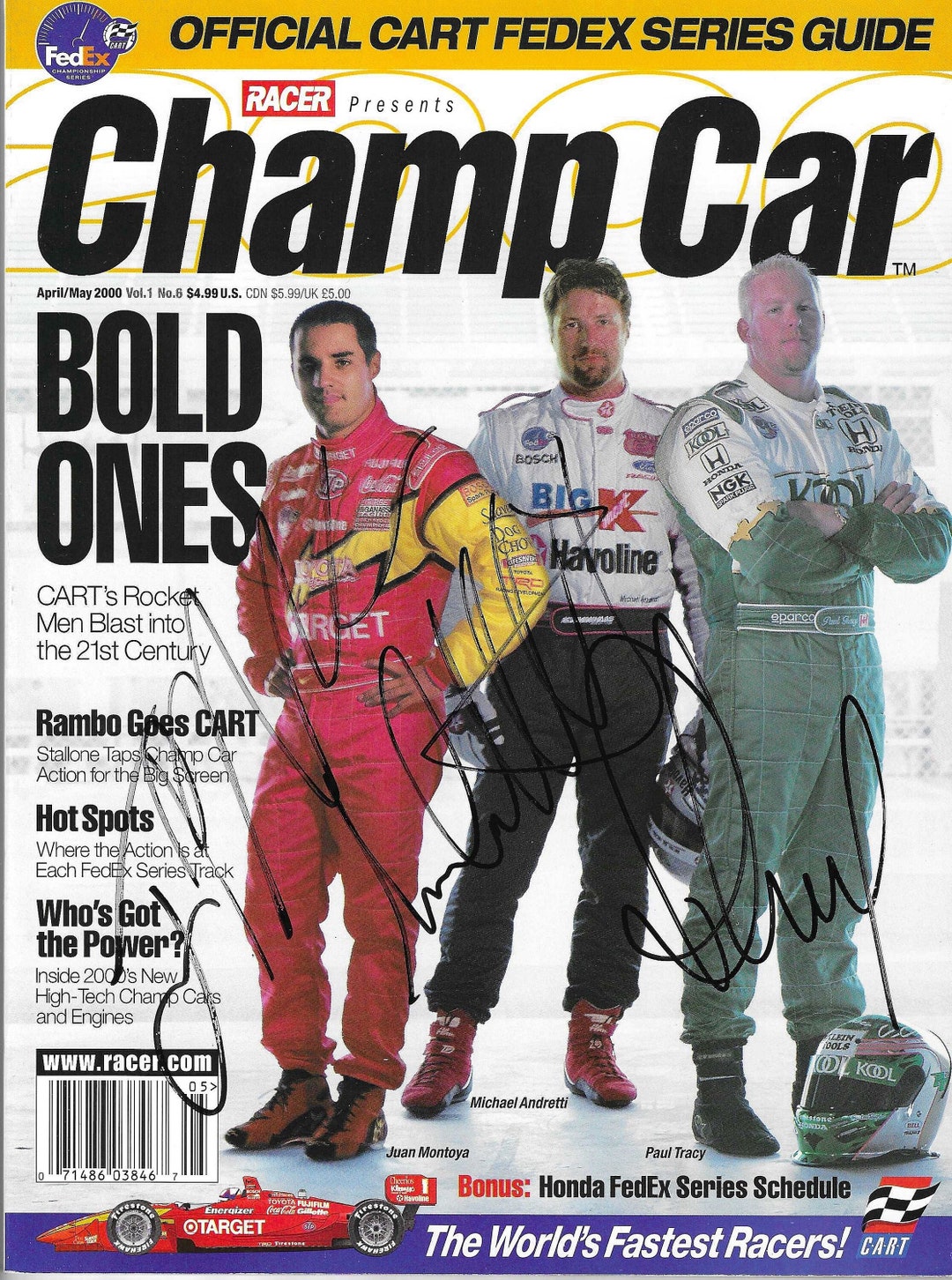Michael Andretti, Paul Tracy, Juan Montoya, Signed Racer Full Magazine ...