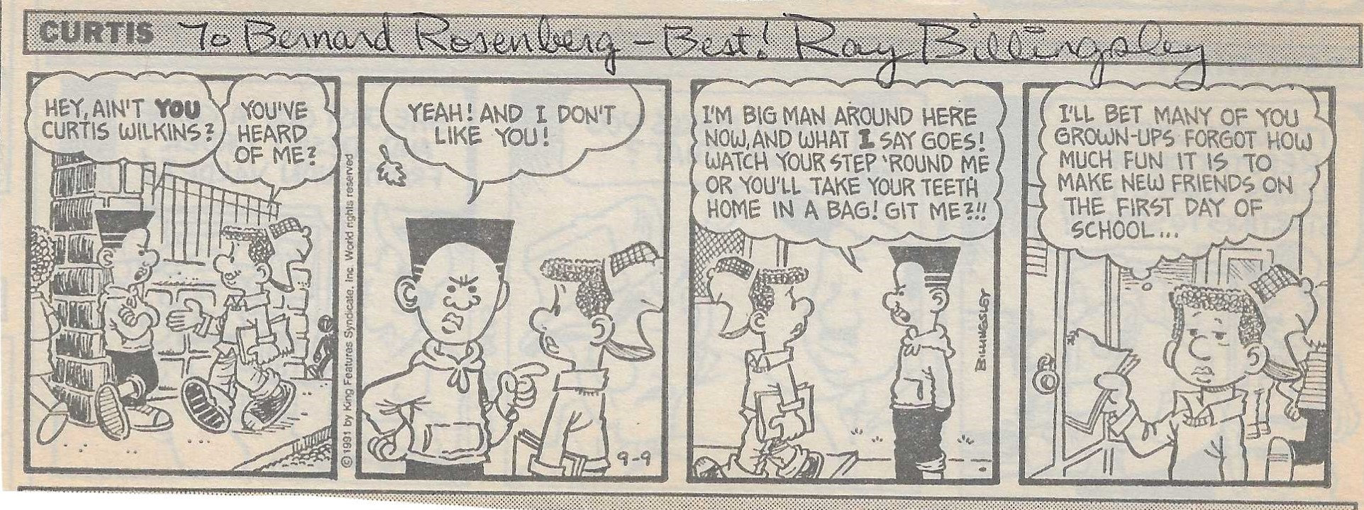 Ray Billingsley, Cartoonist, Signed 2.5x6.5 Curtis Comic Strip, PLUS ...