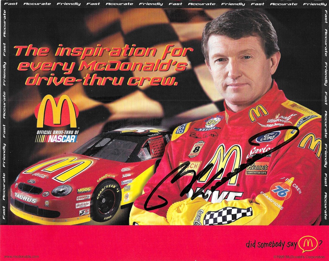 Bill Elliot, Hall of Fame, Signed 8x10 Double Sided Promo Card - Etsy ...