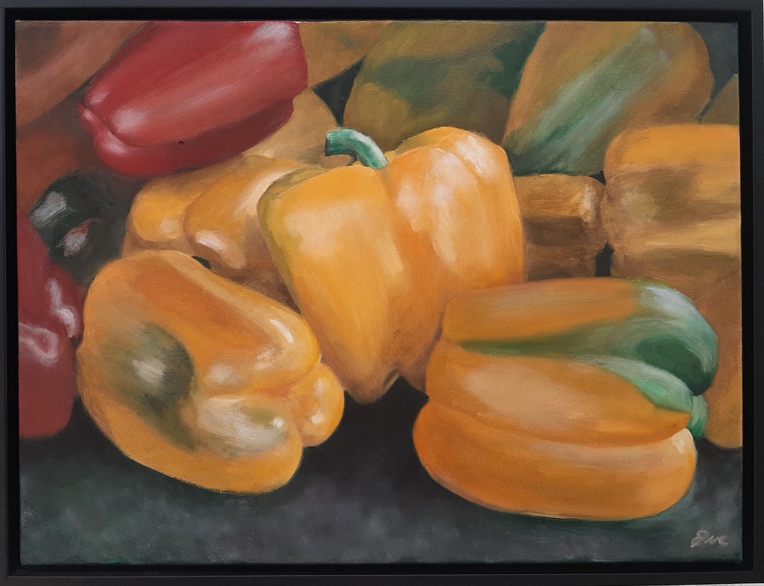 Eve Plumb Yellow And Red Peppers Original Oil On Canvas 19 5 X25 5