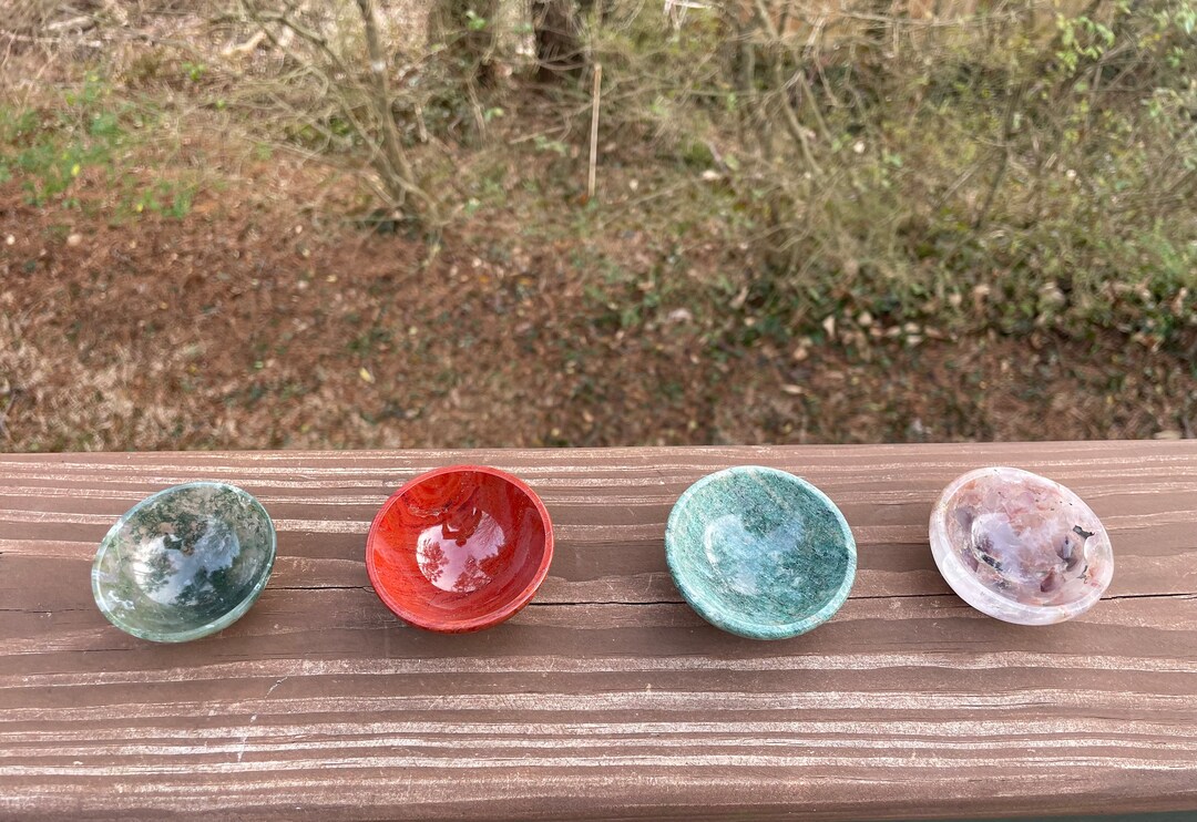 Gemstone Bowls Natural Stone Specimen, Red Jasper, Green Moss Agate ...