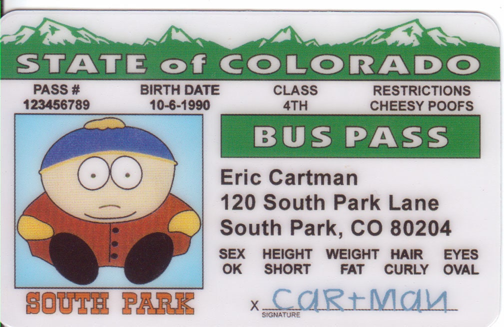 Eric Cartman of South Park fun ID Card / Drivers License | Etsy