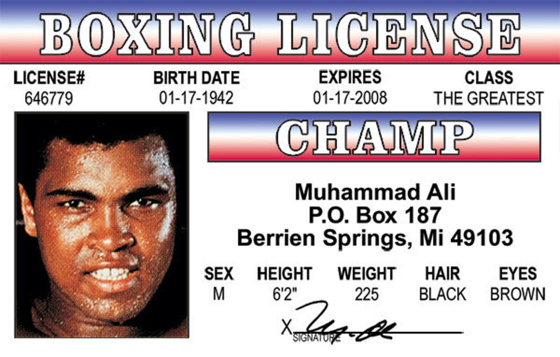 Boxing Champion Muhammad Ali Cassius Clay fun ID Card / | Etsy