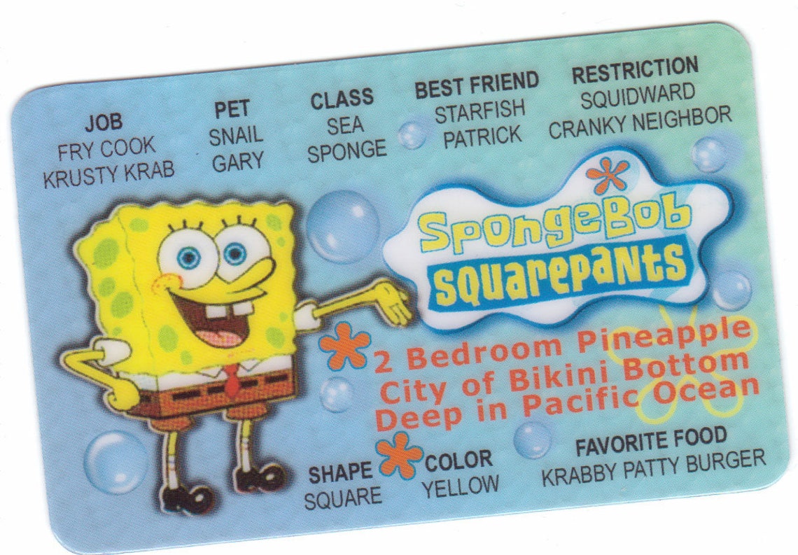 Sponge Bob Squarepants Fun ID Card / Drivers License Spongebob | Etsy