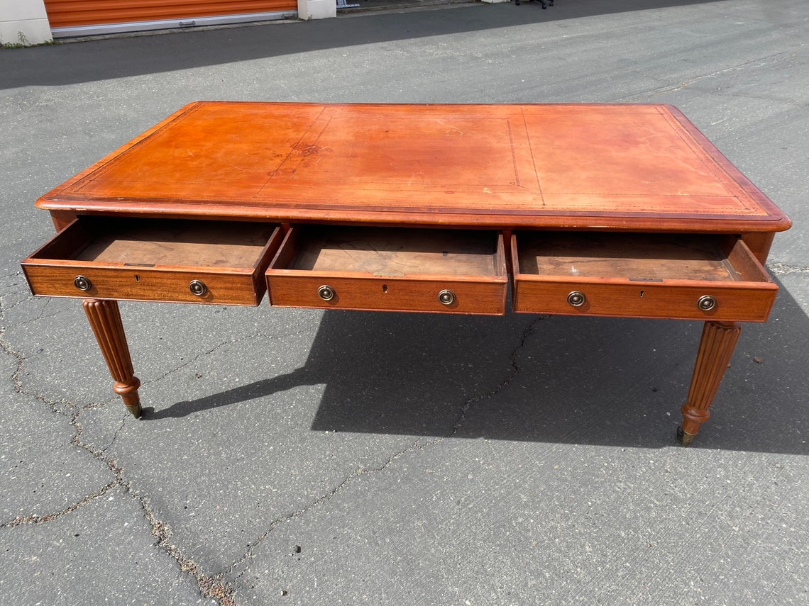 Antique Library Desk Mahogany Partners Table - Etsy