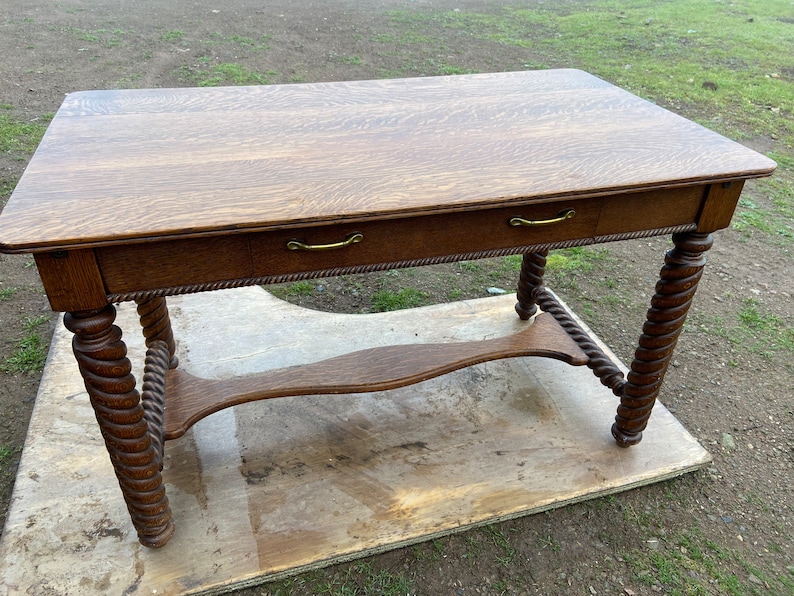 Antique Oak Library Desk Table - Etsy