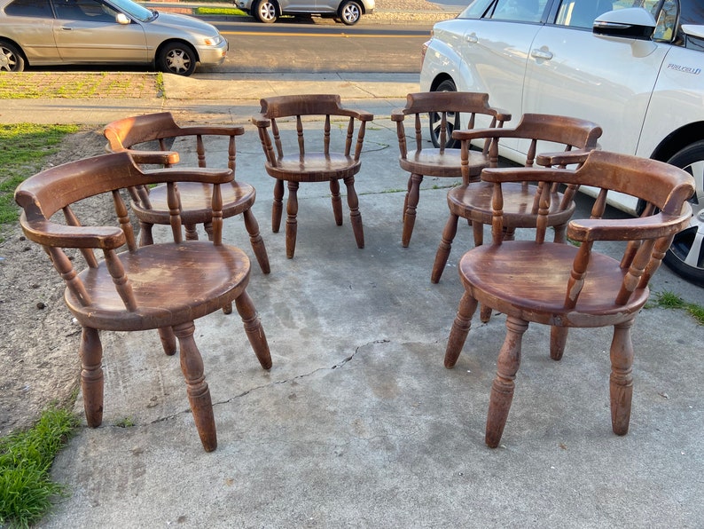 Antique Butcher Block Tavern Dining Chairs Set of 6 - Etsy