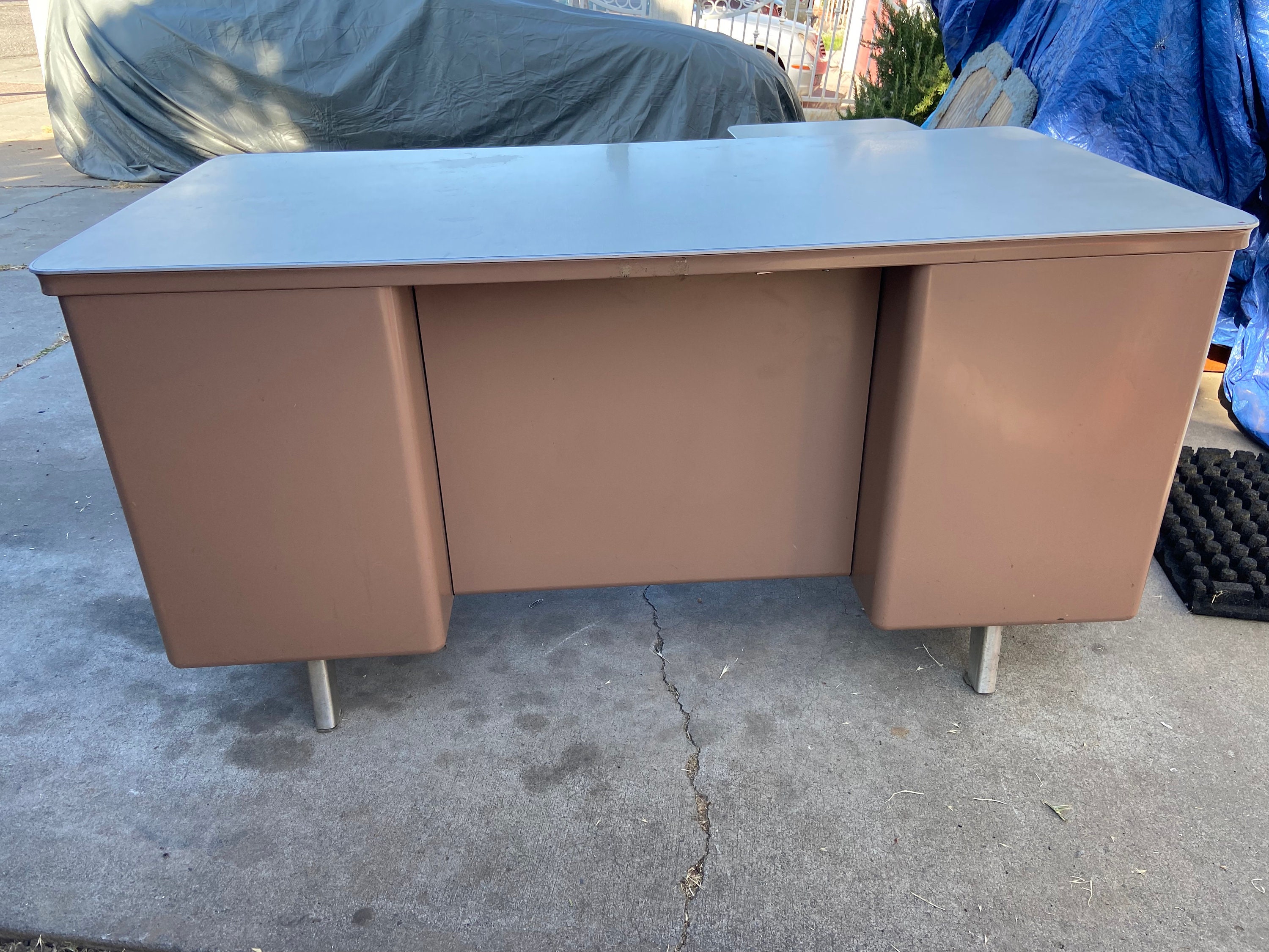 General Fireproofing Company Vintage Metal Tanker Desk With Extension ...