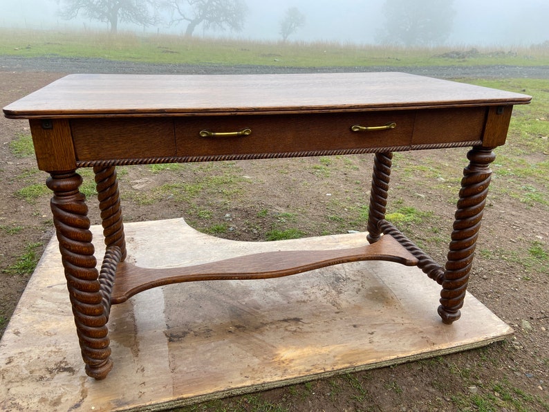 Antique Oak Library Desk Table - Etsy