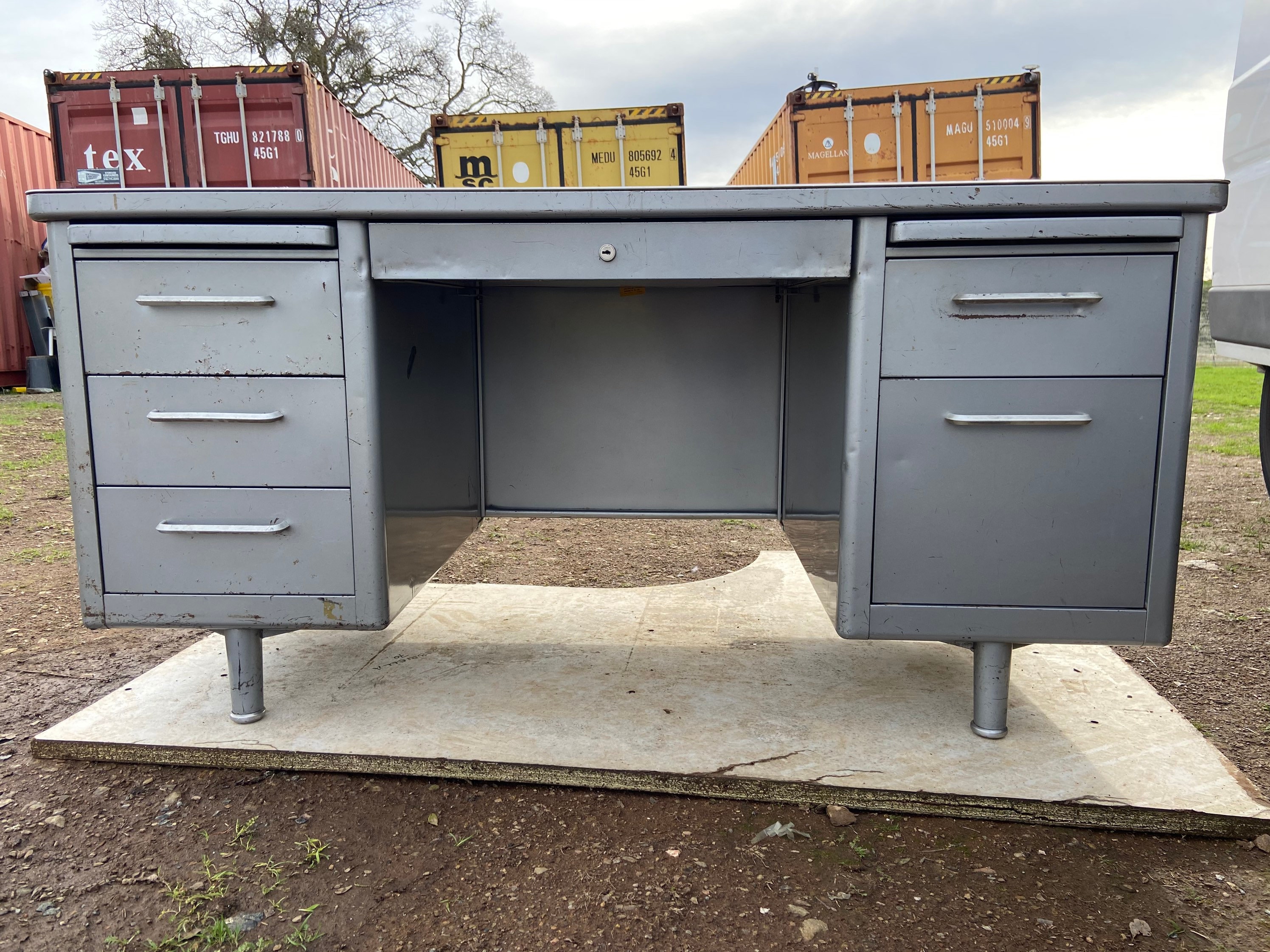 Steelcase Vintage Mid Century Modern Metal Tanker Desk With Patina - Etsy