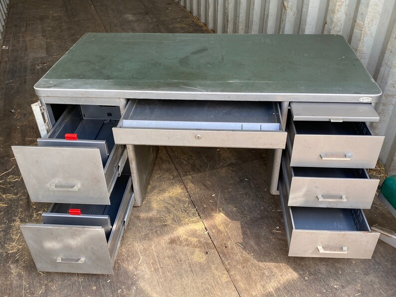 Vintage Metal Tanker Desk Set and Chair - Etsy