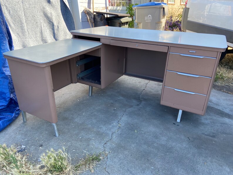 General Fireproofing Company Vintage Metal Tanker Desk With Extension ...