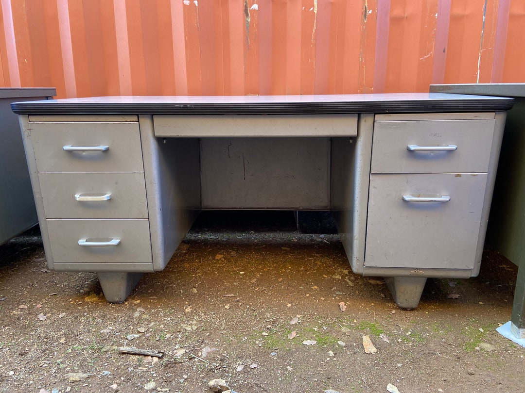 Allsteel Vintage Metal Tanker Desk - Etsy