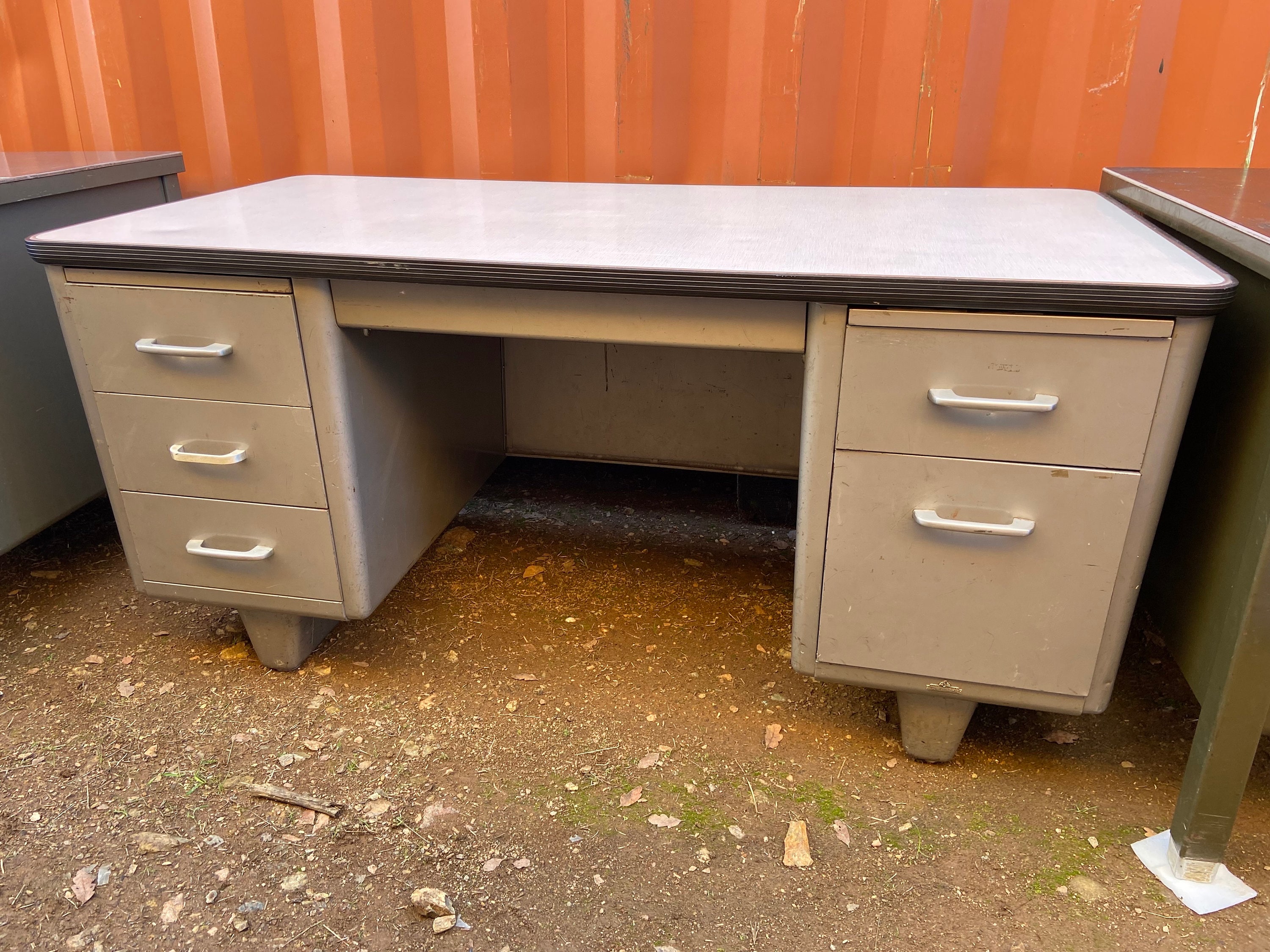 Allsteel Vintage Metal Tanker Desk - Etsy