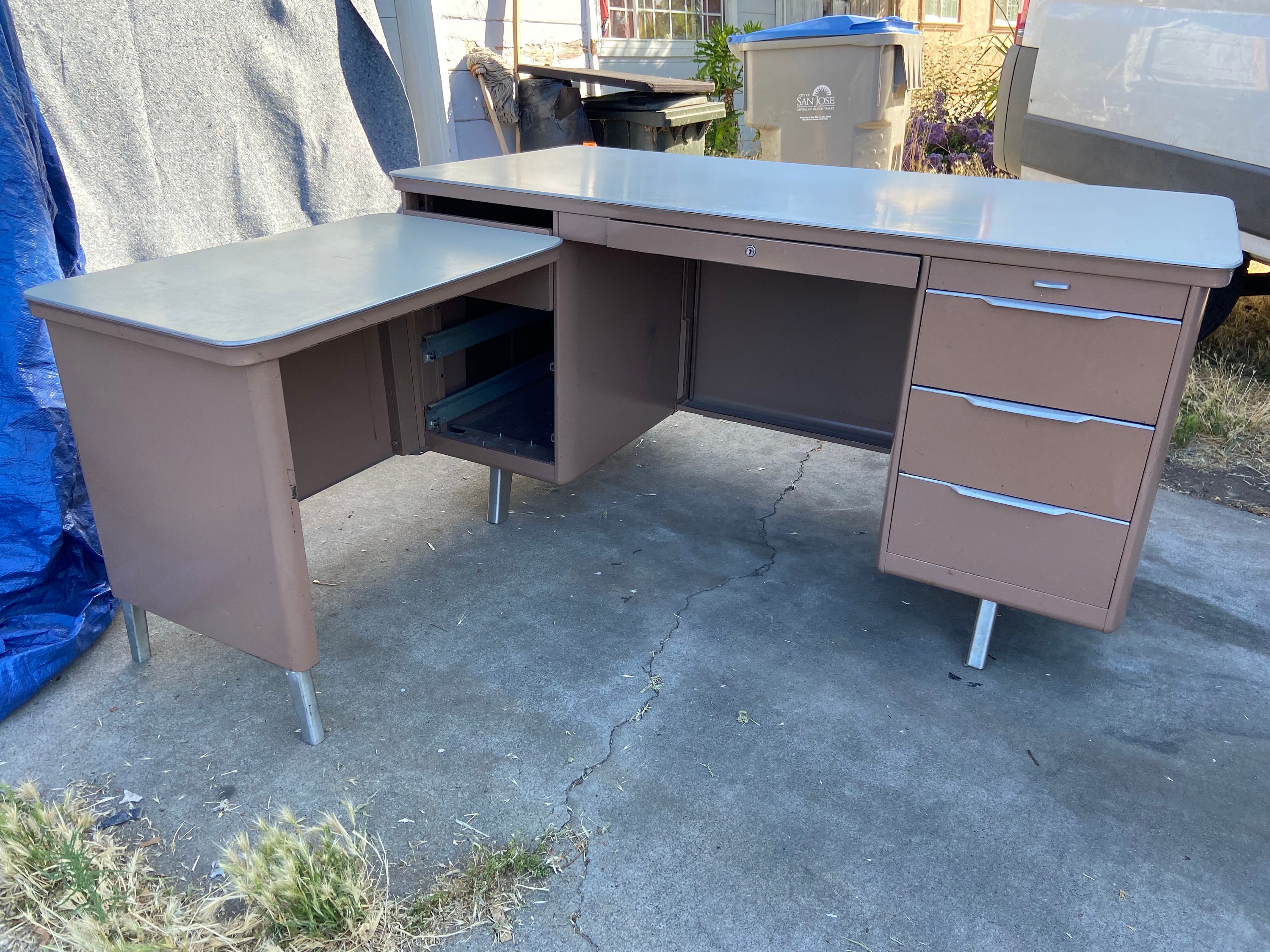 General Fireproofing Company Vintage Metal Tanker Desk With Extension ...