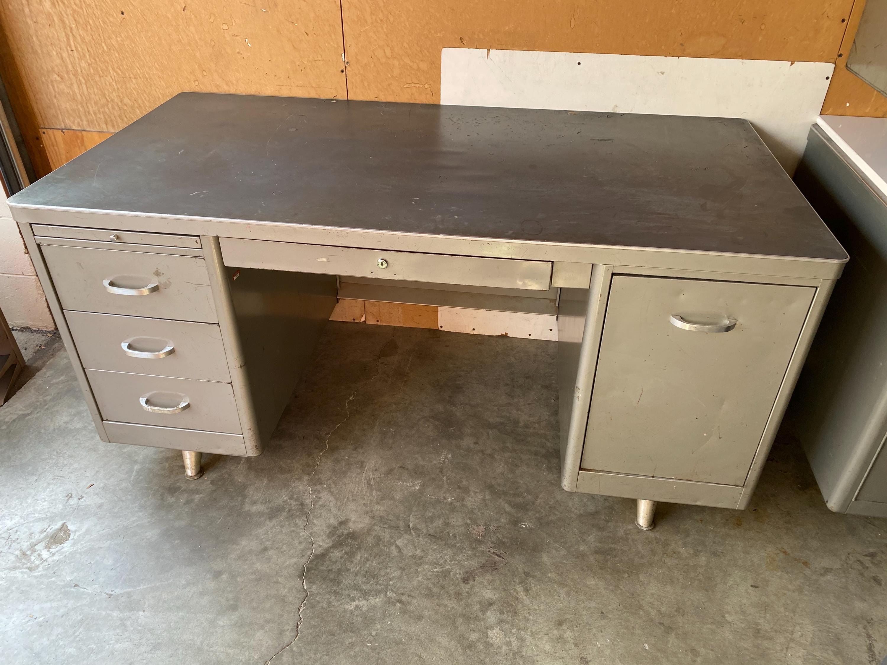 Art Metal Vintage Metal Tanker Desk With Type Writer Shelf - Etsy