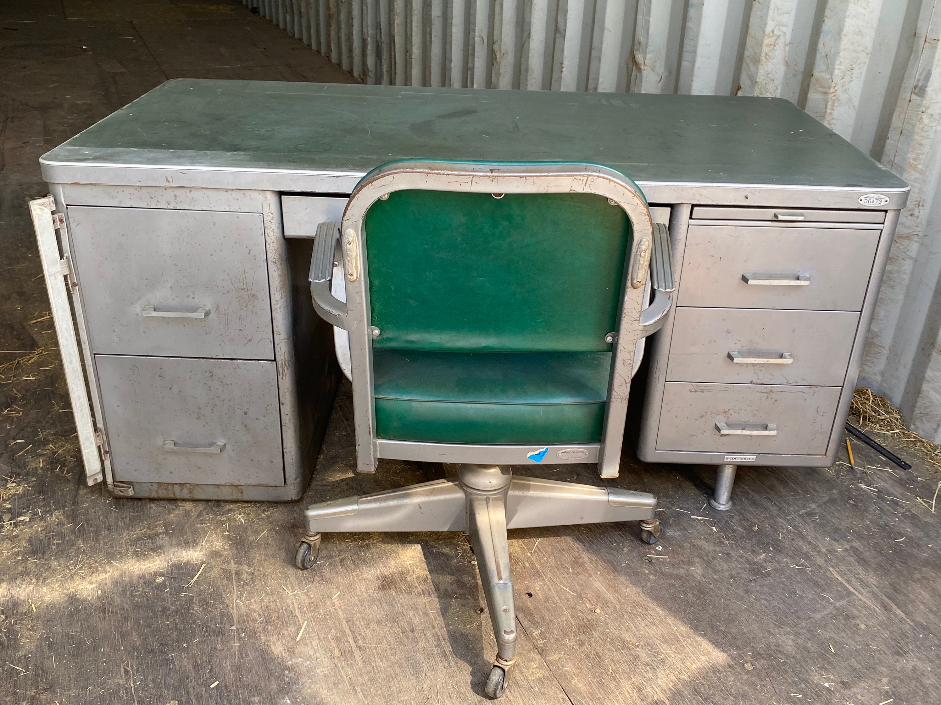 Vintage Metal Tanker Desk Set and Chair - Etsy