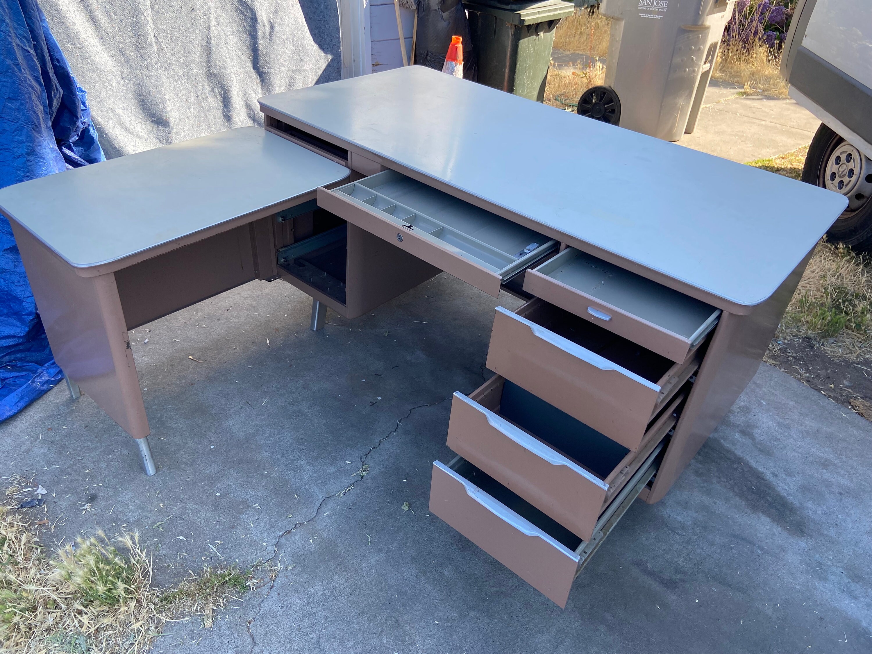 General Fireproofing Company Vintage Metal Tanker Desk With Extension ...