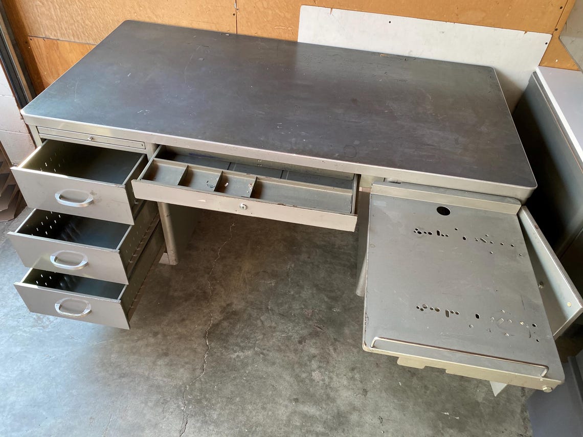 Art Metal Vintage Metal Tanker Desk With Type Writer Shelf - Etsy