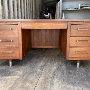 Alma Company Desk Vintage Mid Century Modern Walnut Tanker Desk - Etsy