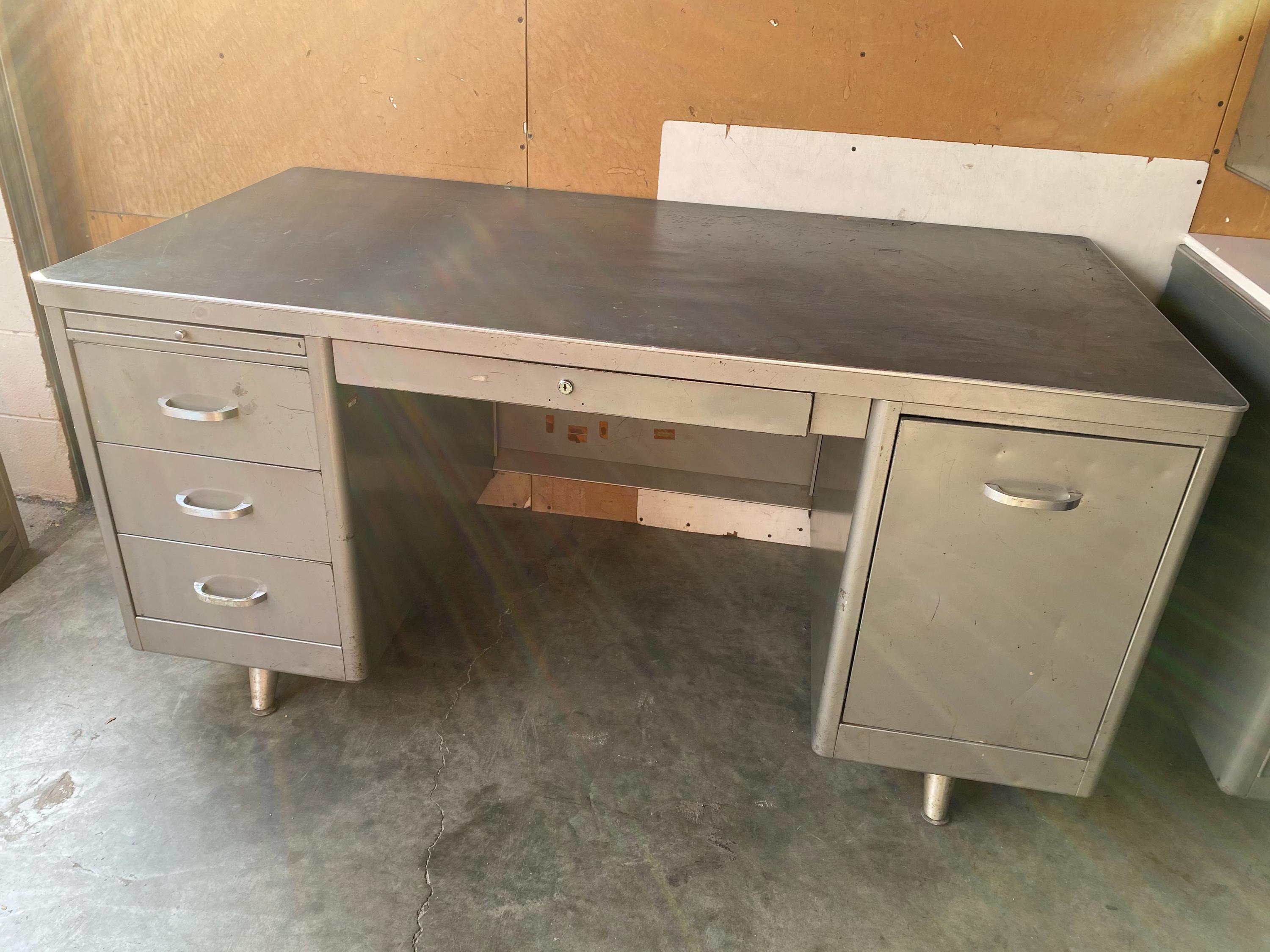 Art Metal Vintage Metal Tanker Desk With Type Writer Shelf - Etsy
