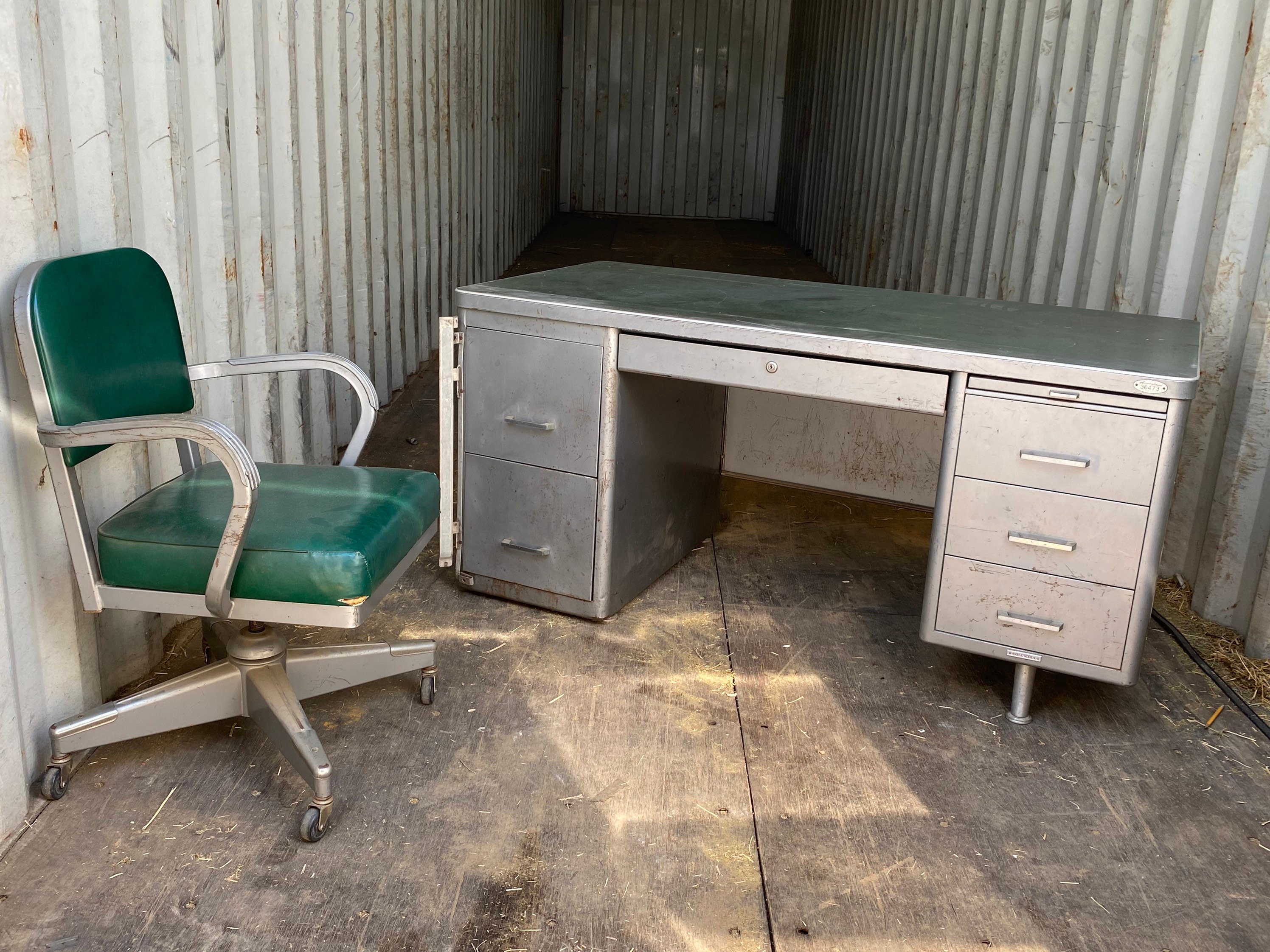 Vintage Metal Tanker Desk Set and Chair - Etsy