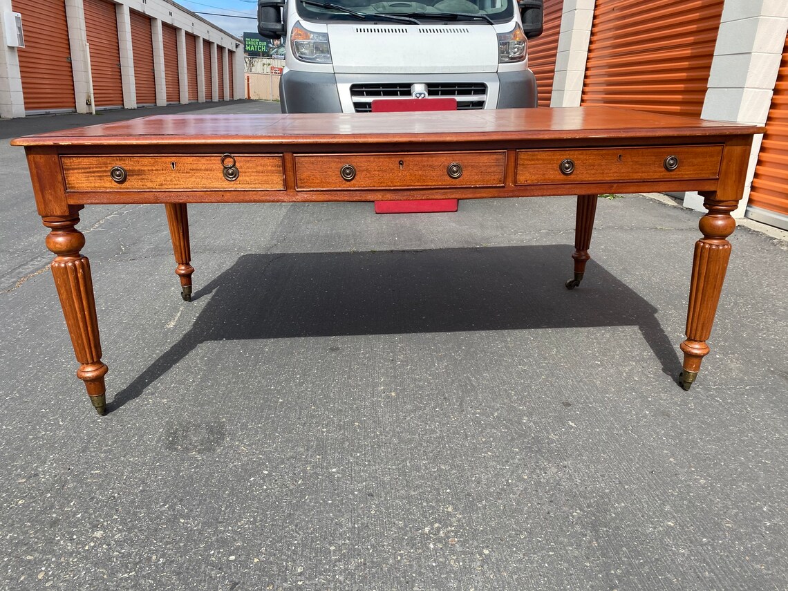 Antique Library Desk Mahogany Partners Table - Etsy