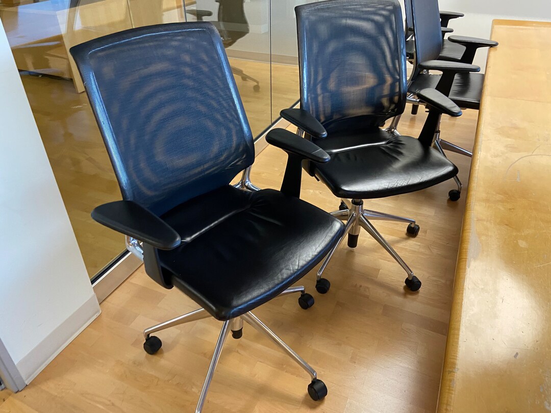 2000 Vitra Meda Desk Chair in Black Leather and Polished Aluminum by ...
