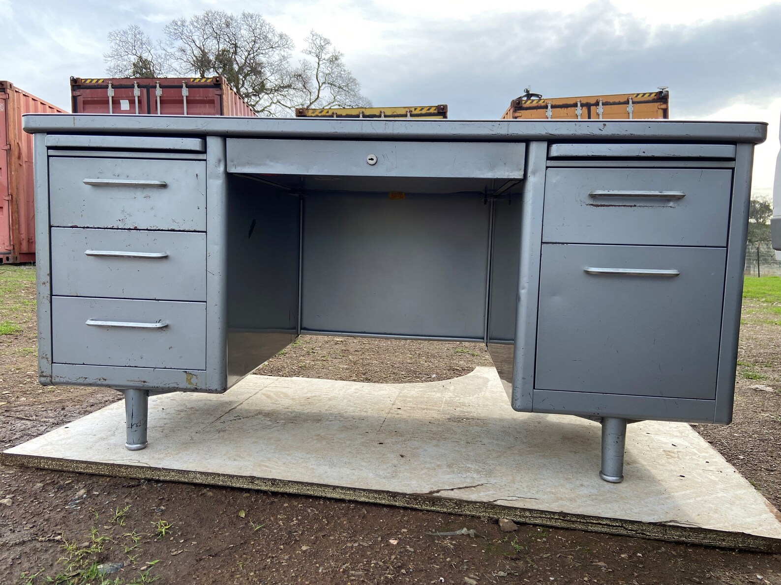 Steelcase Vintage Mid Century Modern Metal Tanker Desk With Patina - Etsy
