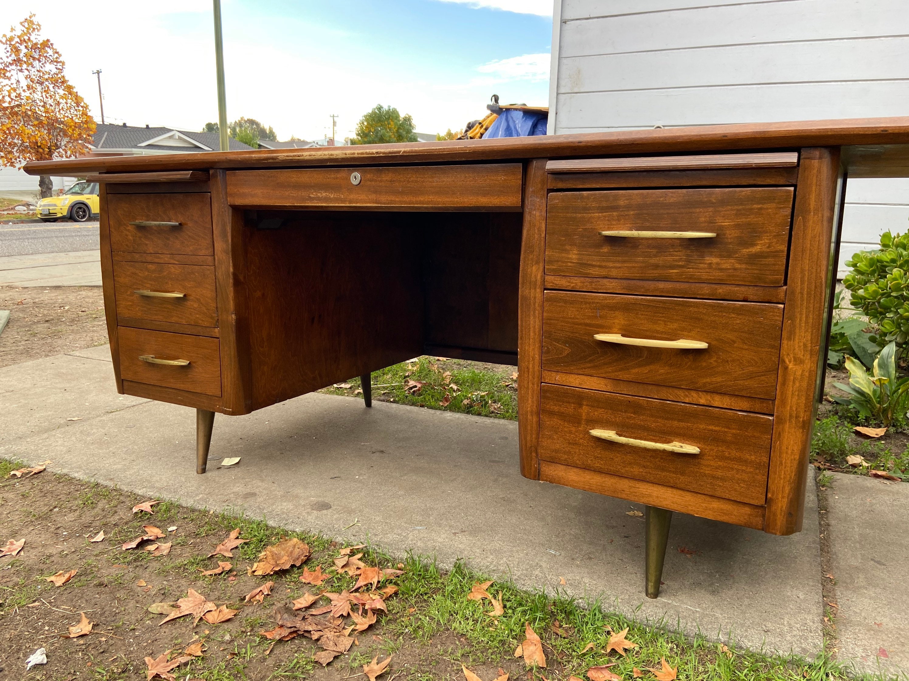 Vintage Mid Century Modern Wooden Desk - Etsy