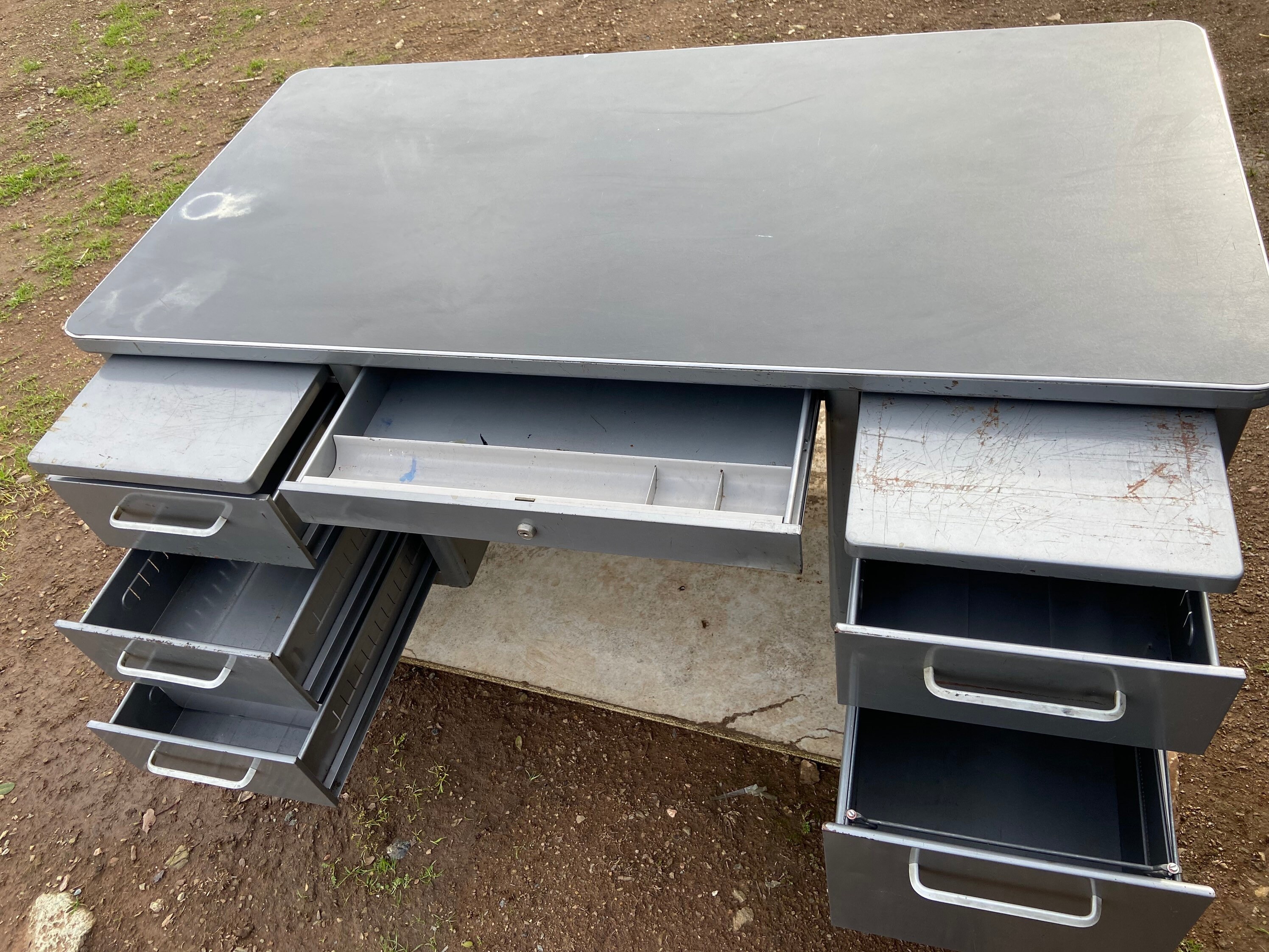 Steelcase Vintage Mid Century Modern Metal Tanker Desk With Patina - Etsy