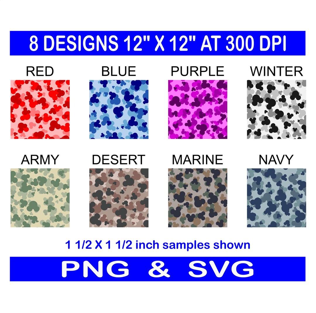 Mouse Head Camo. 8 Color Schemes. Hidden Mickey. POD, Print, and ...