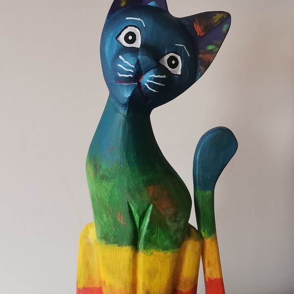 Chat sculpture en bois - Etsy France
