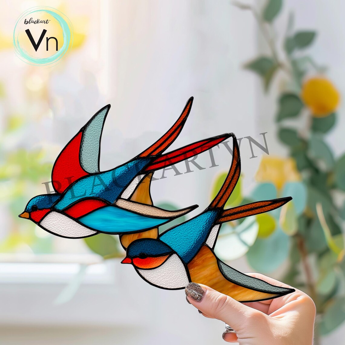 Digital Download Two Swallows Stained Glass Pattern,modern Suncatcher ...