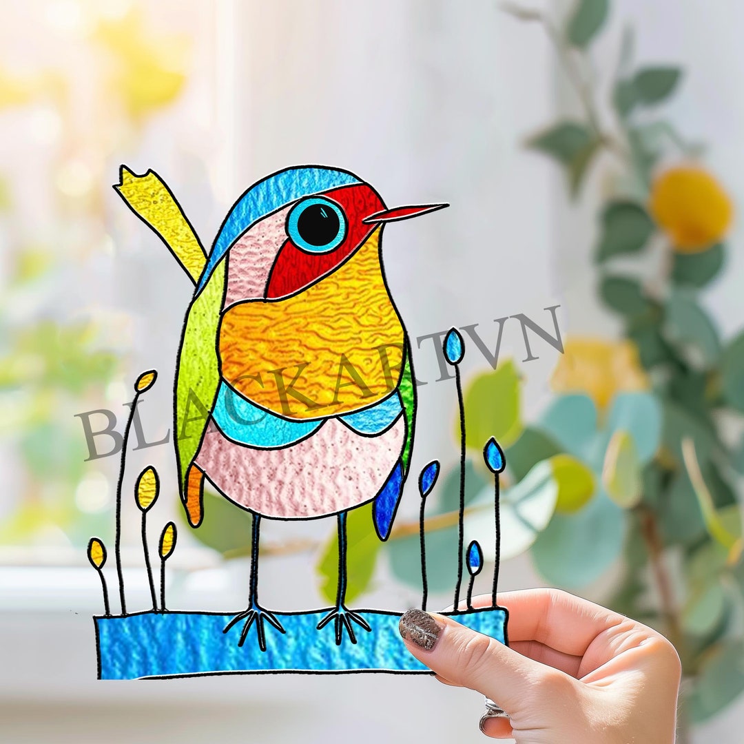 Digital File Robin Bird N01 Stained Glass Pattern, Modern Suncatcher ...