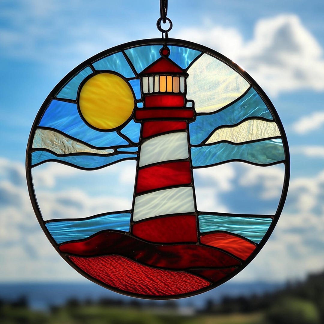 Digital Suncatcher Lighthouse Stained Glass T01 Home Decor Window Decor ...