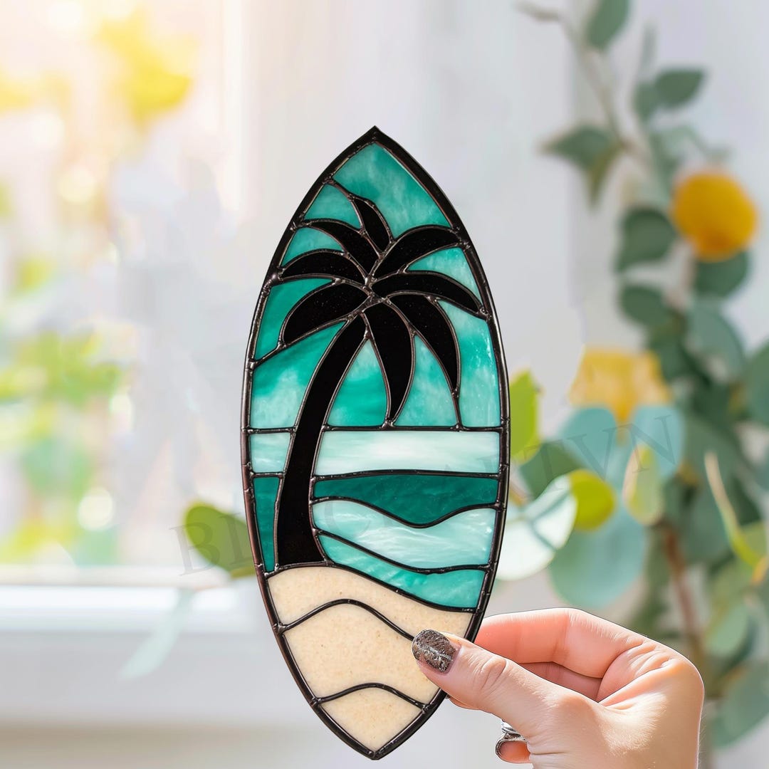Digital Download Beach Surfboard Stained Glass Art - Coconut Tree T01 ...