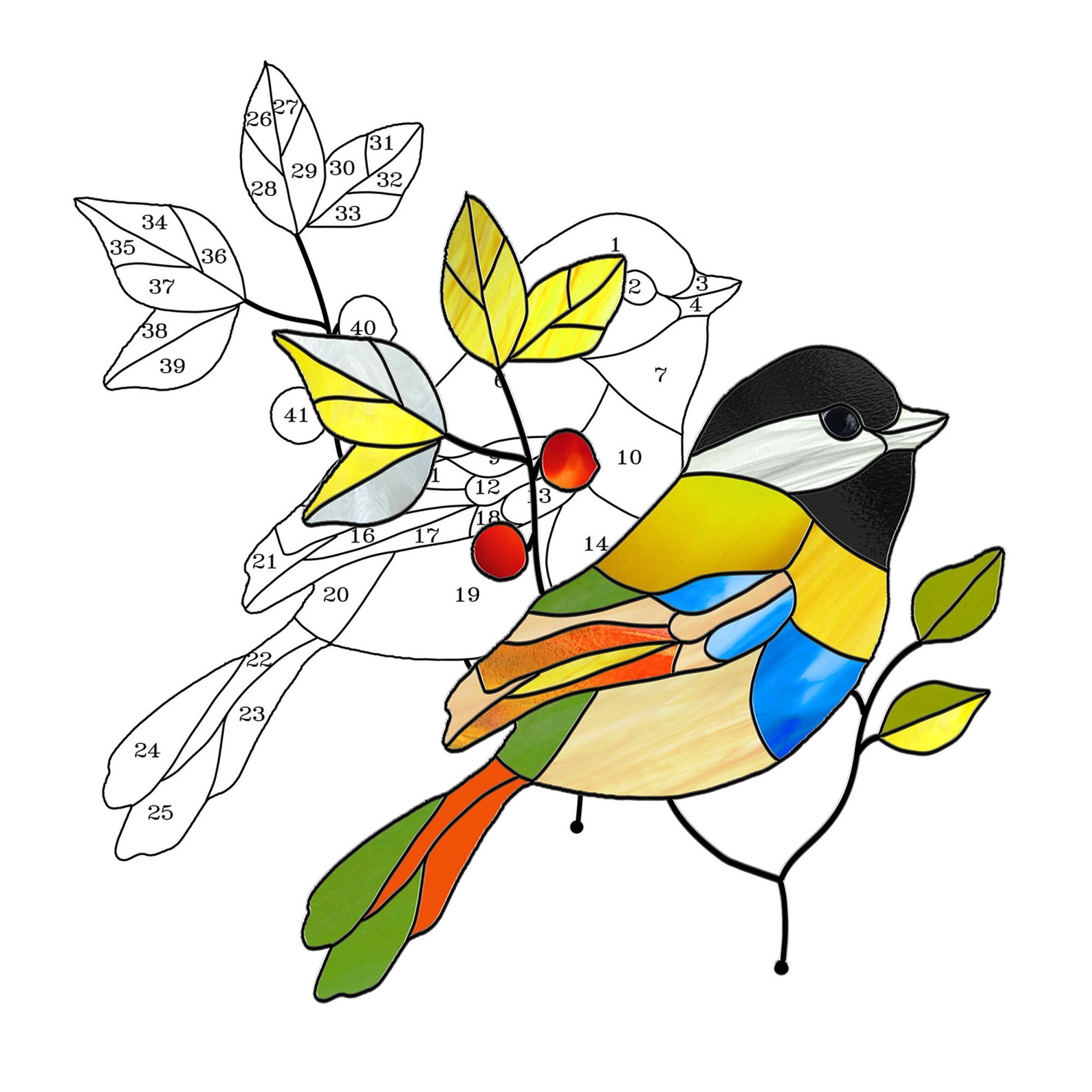 Digital Download Chickadee Stained Glass Pattern, Modern Suncatcher ...