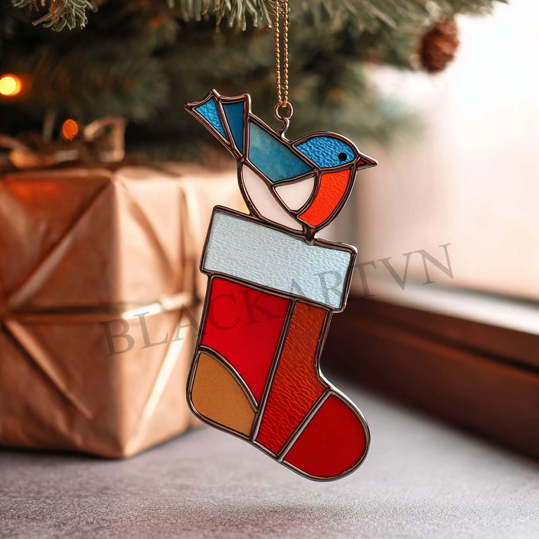 Digital Download Bird and Christmas Stocking Stained Glass Pattern ...