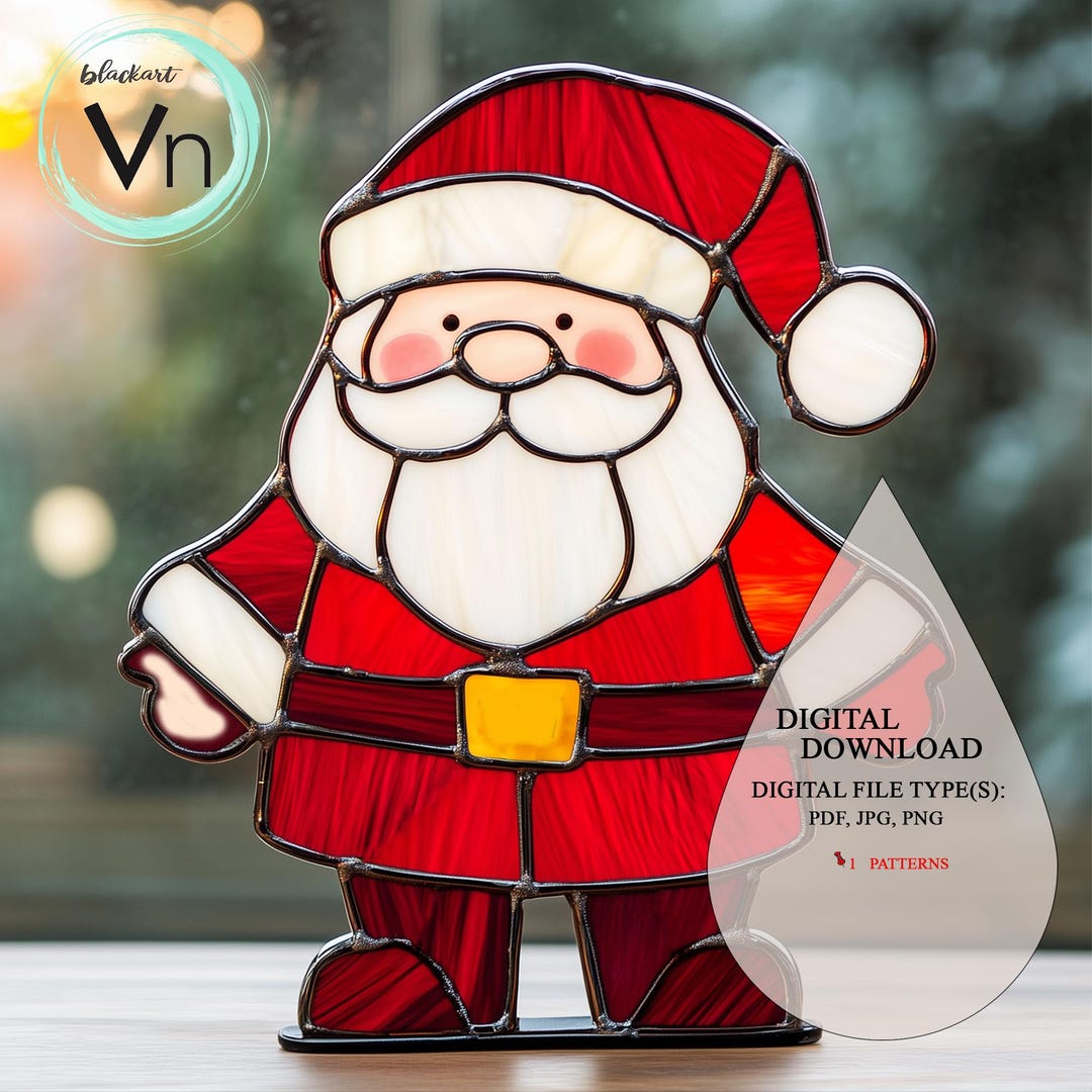Digital Download Santa Claus T02 Stained Glass , Modern Suncatcher, Diy ...