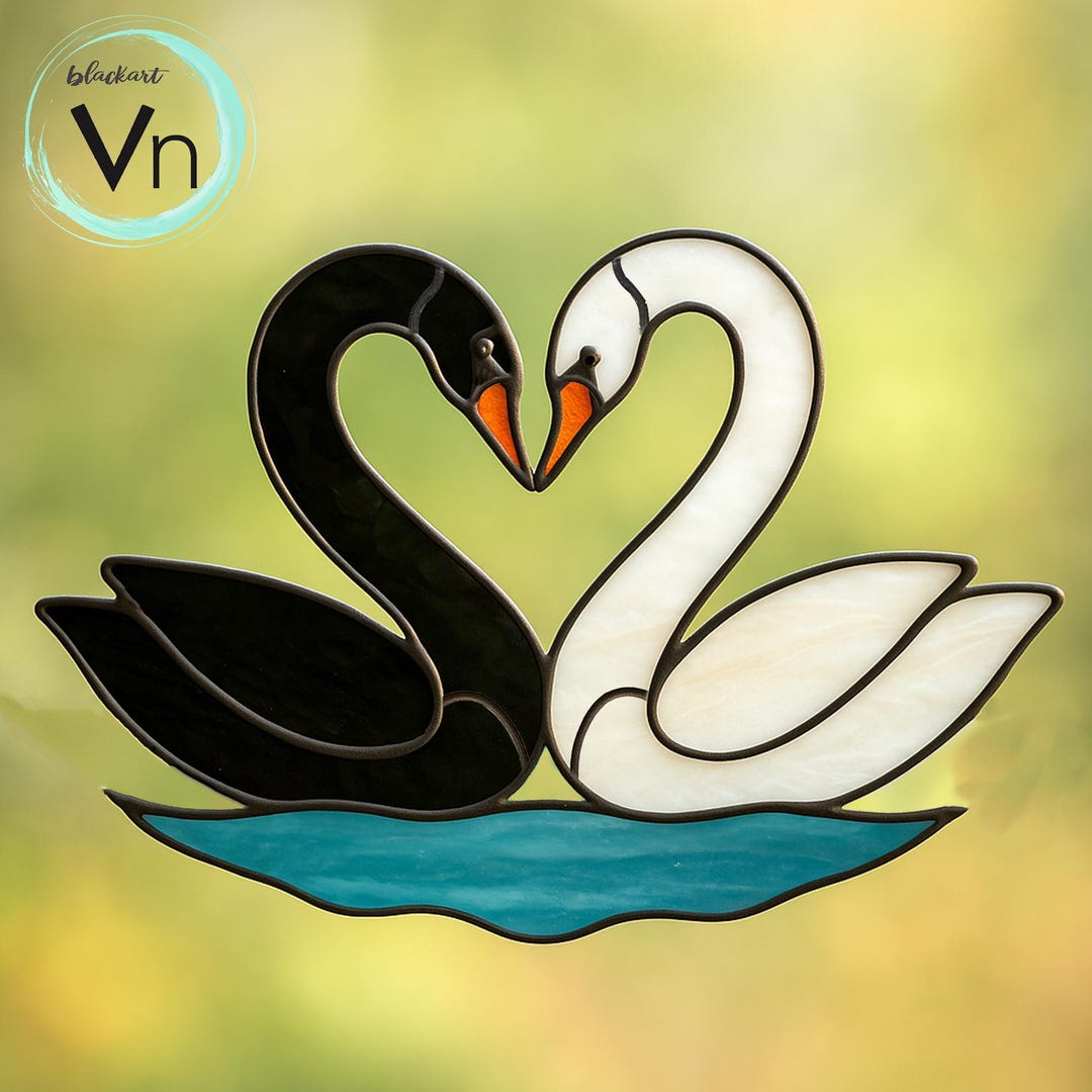 DIGITAL DOWNLOAD Swan Couple Stained Glass Suncatcher Stained Glass ...
