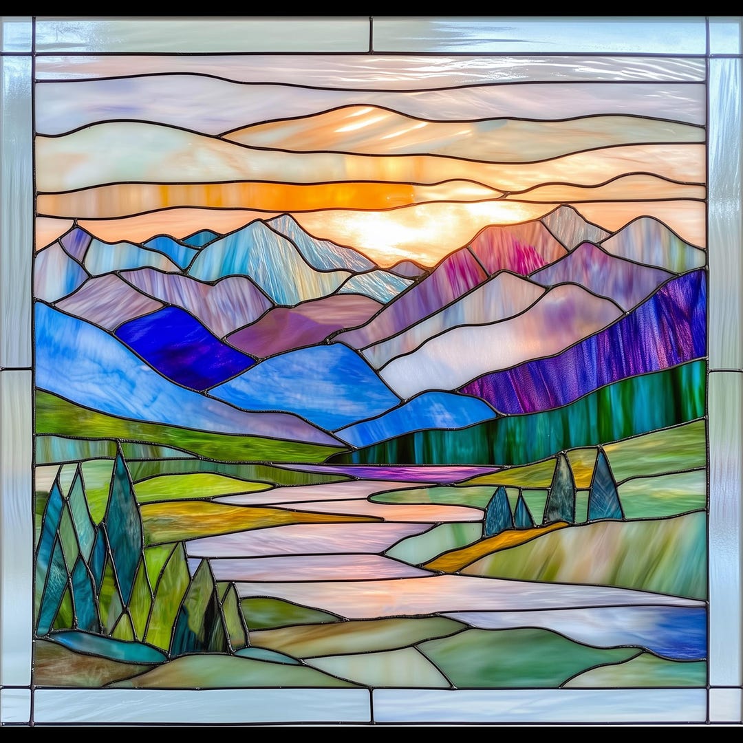 Digital Download Mountain Landscape T01,stained Glass Pattern, Modern ...