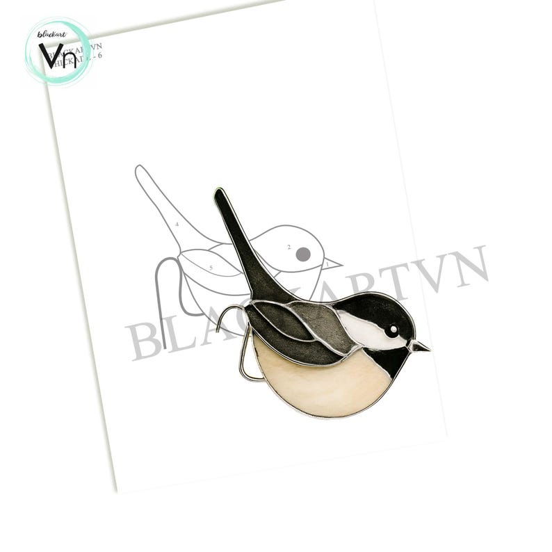 Chickadee Stained Glass Pattern: Modern Suncatcher DIY (PDF/JPEG ...