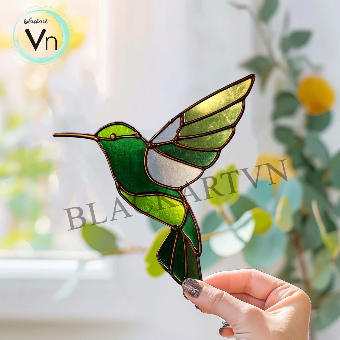 Hummingbird Stained Glass Pattern: Modern Suncatcher DIY (PDF Download ...