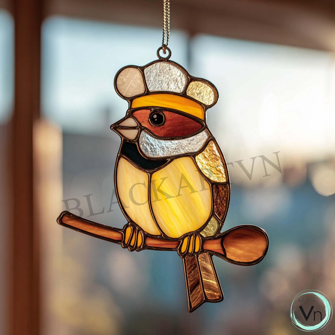 Sparrow Chef Stained Glass Pattern: Modern Suncatcher DIY (PDF/JPEG ...
