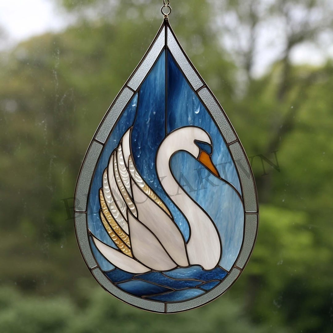Digital Download Swan Teardrop Stained Glass Pattern,modern Suncatcher ...