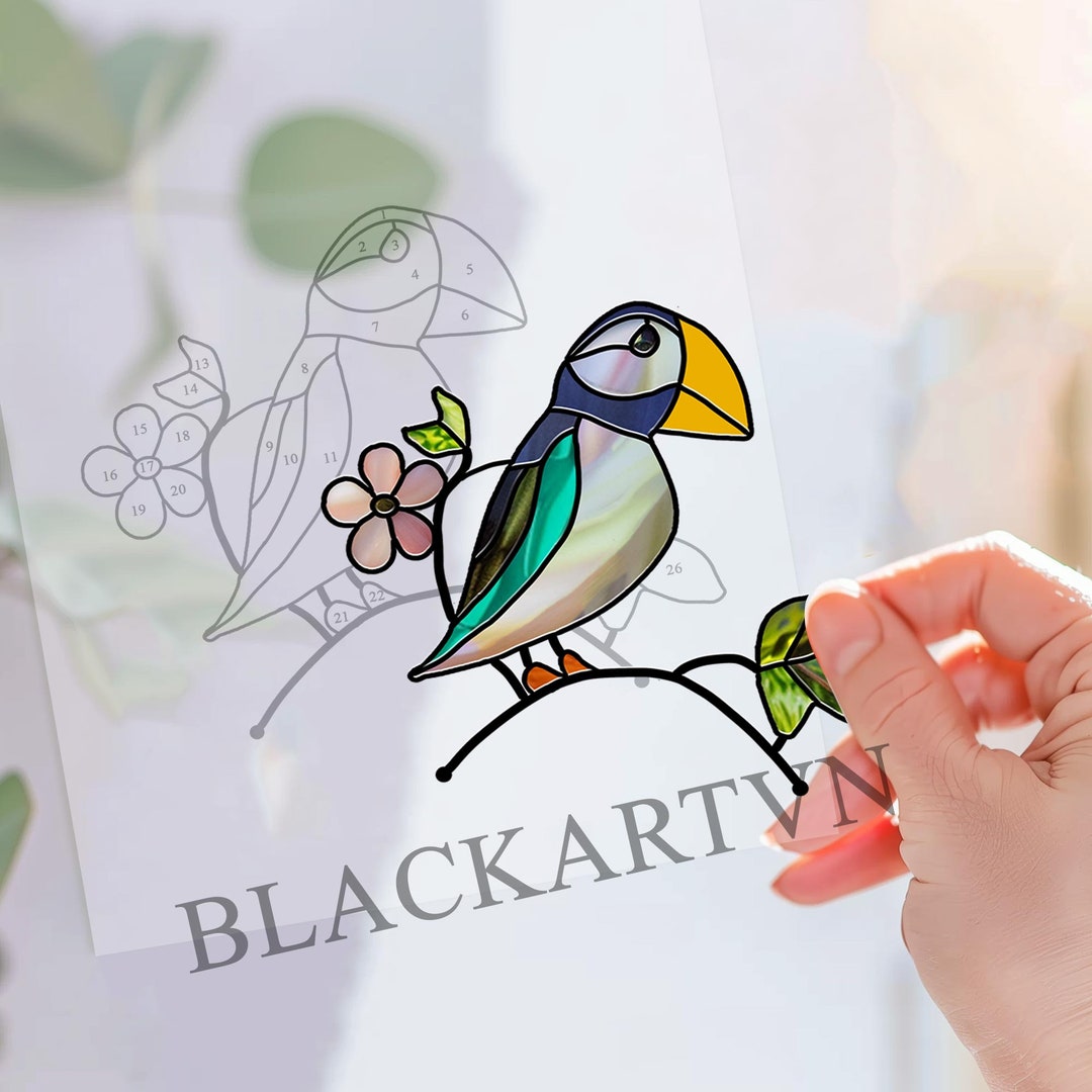 Digital Download Puffin-d01,stained Glass Pattern,modern Suncatcher,diy ...